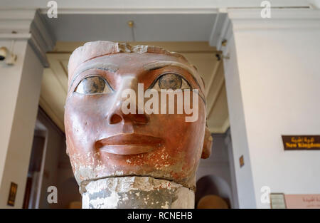 Egyptian statue head of a monarch, limestone, Middle Kingdom, mis 12th ...