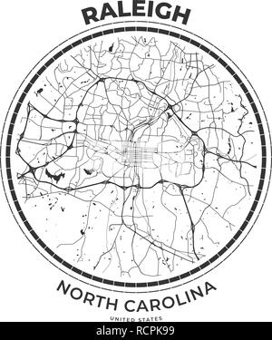 Urban vector city map of Raleigh, USA. North Carolina state capital ...