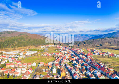 Croatia, Delnice, Gorski kotar, panoramic view of town center from ...