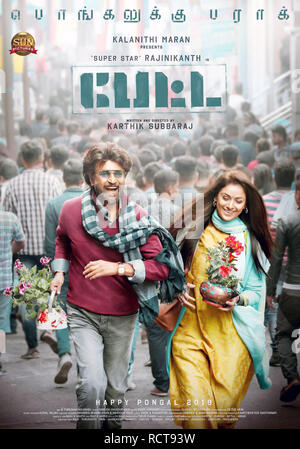 PETTA, Indian poster in Tamil and English, Rajinikanth, 2019. © Think ...