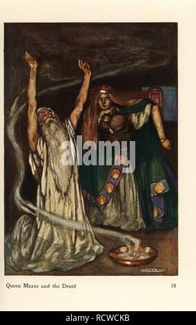 Queen Meave of Connaught and the Druid. Chromolithograph after an ...