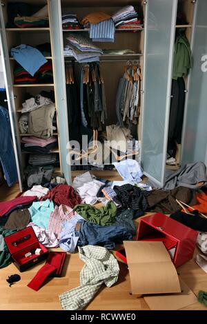 Scene of a burglary, ransacked closet, jewellery box cleared out, cash ...