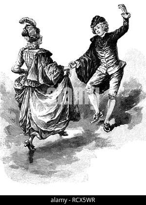 Sarabande, dance, baroque music, woodcut, 1888, historic engraving ...