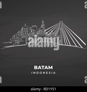 Batam hand-drawn architecture. Vector illustration. Famous travel ...