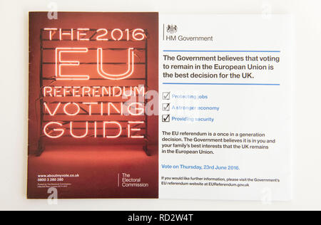 The 2016 EU Referendum Voting Guide issued by the Electoral Commission ...