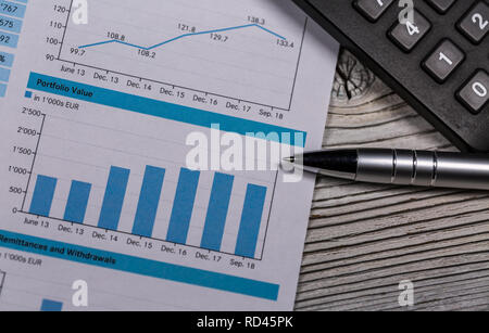 Money and calculator lying on table with numbers closeup Stock Photo ...