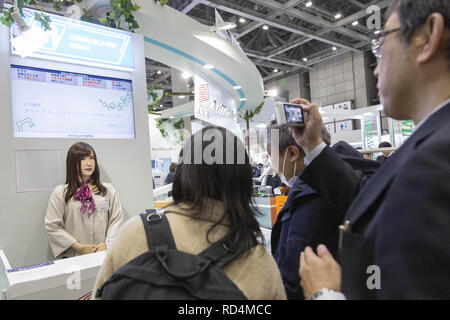 An android presenter Madoka MirAI performs during the 3rd Robot Development and Application Expo ...