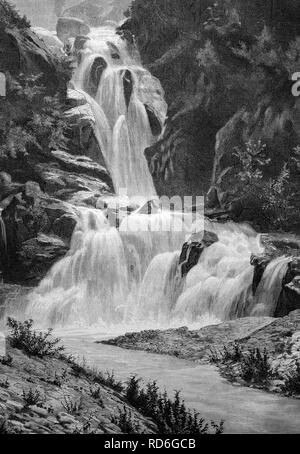 Reichenbach Falls near Meiringen, Switzerland, historical illustration ...