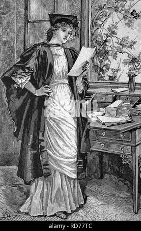 Female doctor at London University in 1880, historical illustration ...