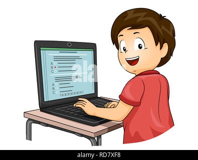 Illustration of a Kid Boy Taking an Online Quiz Using a Computer Stock ...