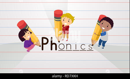 Illustration of Stickman Kids Holding a Pencil Writing Something Stock ...