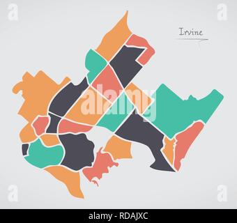 Modern City Map - Irvine California city of the USA with neighborhoods ...