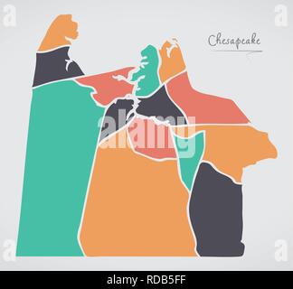 Modern City Map - Chesapeake Virginia city of the USA with ...