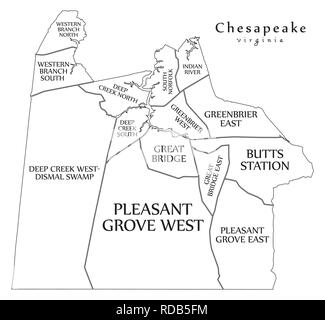 Modern City Map - Chesapeake Virginia city of the USA with ...