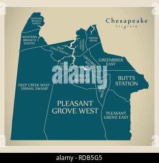 Modern City Map - Chesapeake Virginia city of the USA with ...