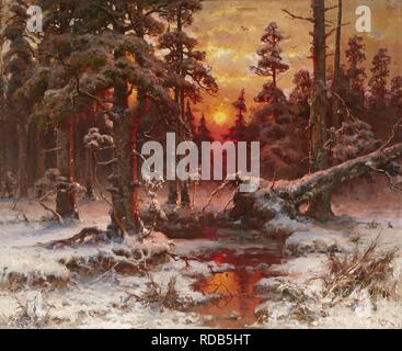The Forest in Winter at Sunset, an oil painting on canvas by Theodore ...