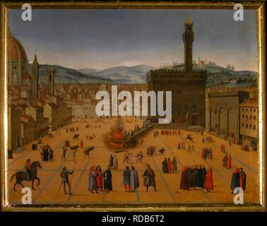 Savonarola's execution in the Piazza della Signoria, painting by ...