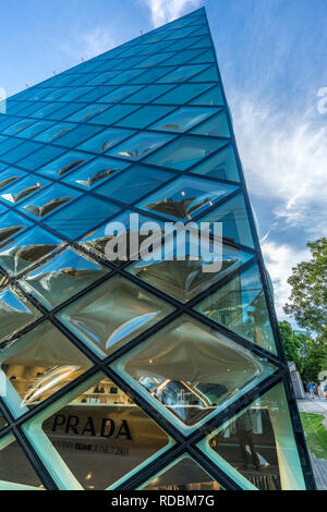 Exterior view of the Prada Aoyama Tokyo, Japan, a rhomboid-shaped glass ...
