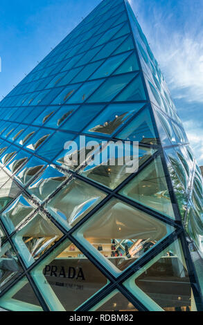 Exterior view of the Prada Aoyama Tokyo, Japan, a rhomboid-shaped glass ...