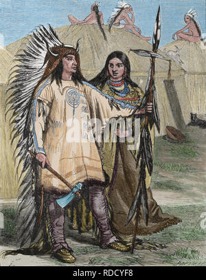 American indians. Indian red race. Colored engraving, late 19th century ...