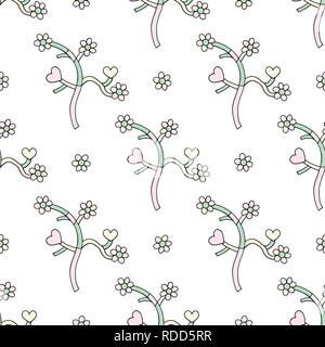 Abstract branches with hearts and flowers hand drawn vector seamless ...