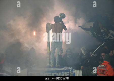 Illustration picture shows a Genk supporter holding fireworks during a ...