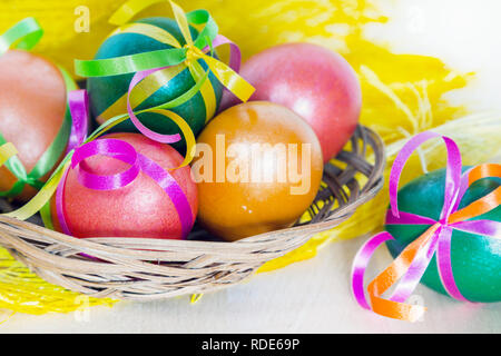 Brightly colored bow decorated easter eggs holiday panoramic banner ...