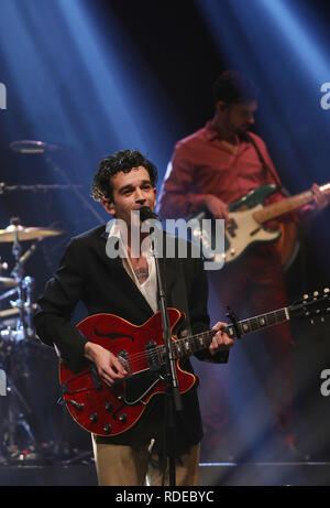 Matthew Healy, lead singer of The 1975, onstage during a major festival ...