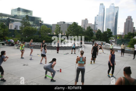 USA, Manhatten, Public Park, A youth organisation playing ball sports ...