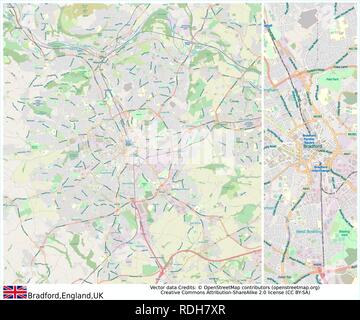 Bradford city map England UK labelled black illustration Stock Vector ...