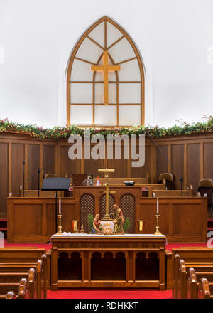 Altar and sanctuary inside the historic Grace United Methodist Church ...