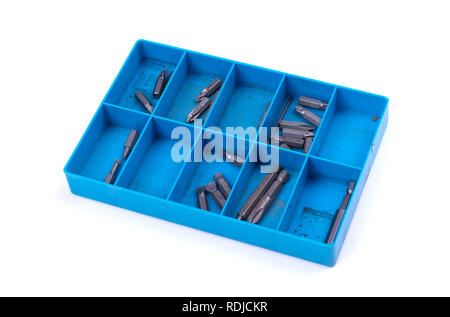 Screwdriver bits in a blue box Stock Photo - Alamy