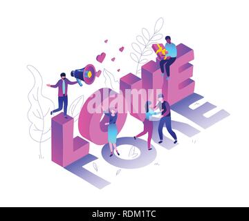 Valentines Day - modern line isometry design style illustration ...