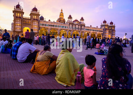 Indian people visiting Mysore Palace, Mysore, Karnataka, India Stock ...