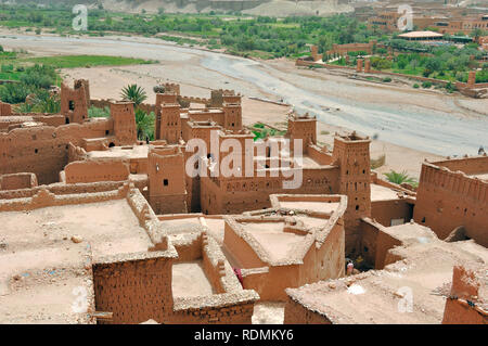 Traditional Moroccan clay houses with flat roofs, high clay walls and ...