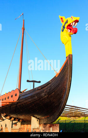 The Hugin, a replica of a Viking long ship at Cliffsend, Pegwell Bay ...