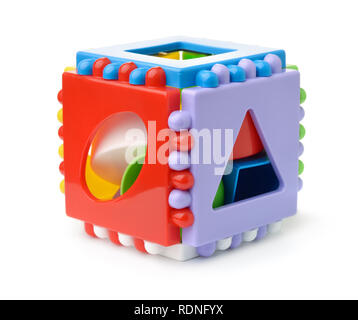 Plastic shape sorter cube and blocks isolated on white Stock Photo - Alamy