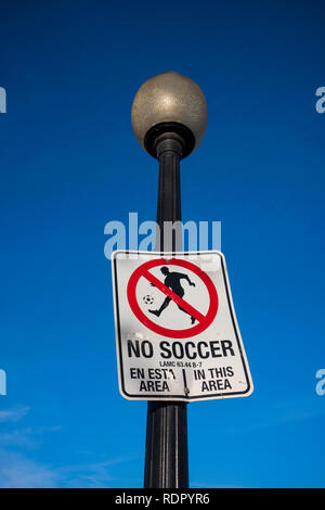 No Soccer sign outside the Banc of California Stadium at Exposition ...