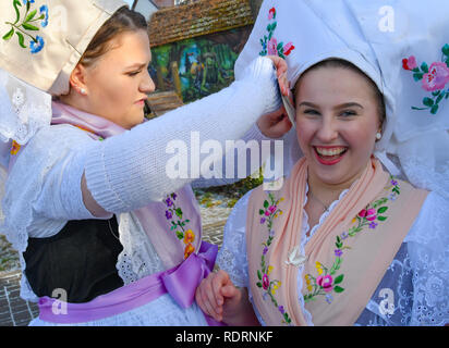 Couples in original Sorbian festival costume pose for a group photo ...