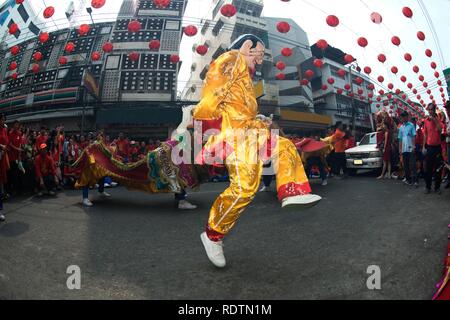 The Hainan tiger is dancing in Chinese New Year celebration in Thailand ...