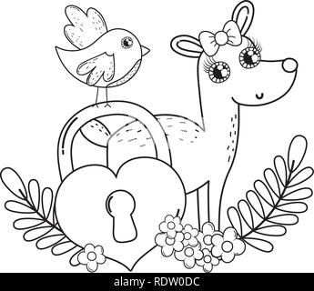 cute love female reindeer with heart padlock Stock Vector Image & Art ...