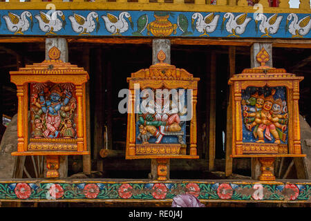 God statues at wheel of chariot rath yatra of jagannath, Puri, Orissa ...