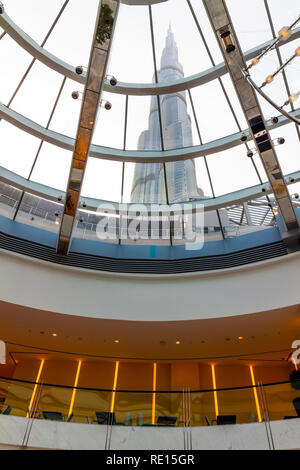 Dubai Frame interior view with transparent pavement. The Dubai Frame is ...