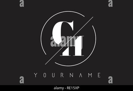 CH Letter Logo with Cutted and Intersected Design and Round Frame Vector Illustration Stock ...