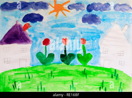 Sun cartoon watercolor. Children's illustration of the sun drawn by ...