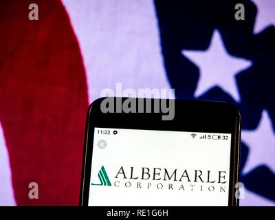 Albemarle Corporation Chemicals company logo seen displayed on smart ...
