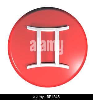 ZODIAC GEMINI ICON red rounded rectangle push button - 3D rendering ...