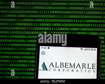 Albemarle Corporation Chemicals company logo seen displayed on smart ...