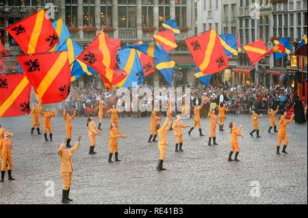 Flag procession during the Ommegang Festival, Brussels, Belgium, Europe ...
