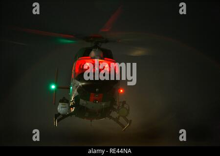 police helicopter at night, with infrared camera, Duesseldorf, Germany ...